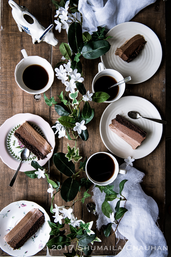 Triple Layer Hazelnut Mocha Chocolate Mousse Cake - The Novice Housewife